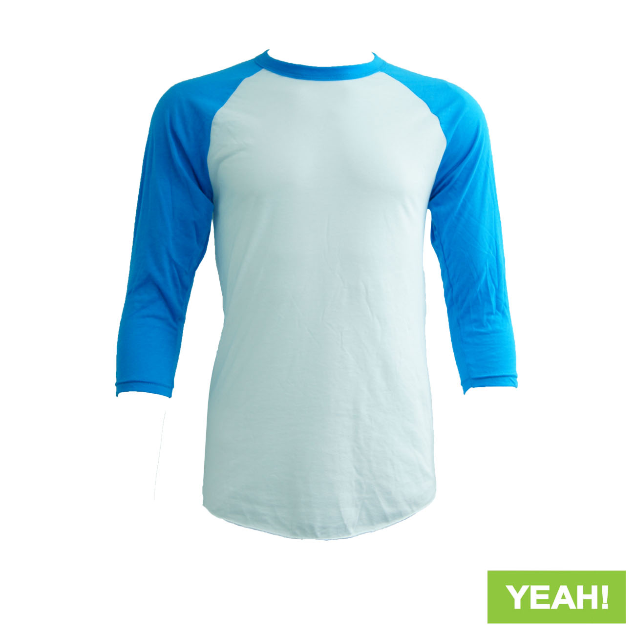 AMERICAN APPAREL POLY-COTTON 3/4 SLEEVE RAGLAN WHITE NEON HEATHER BLUE ...