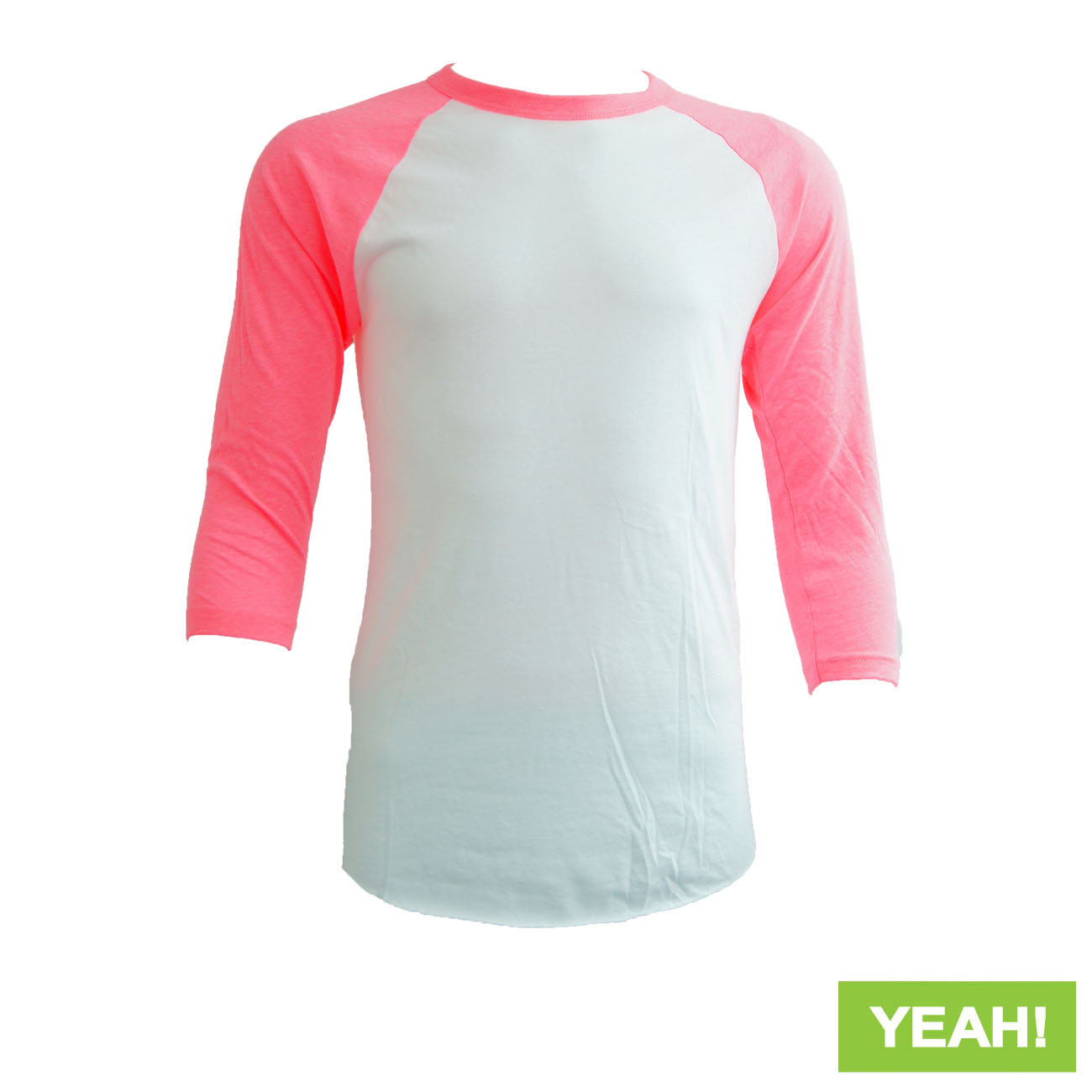 AMERICAN APPAREL POLY-COTTON 3/4 SLEEVE RAGLAN WHITE NEON HEATHER PINK ...